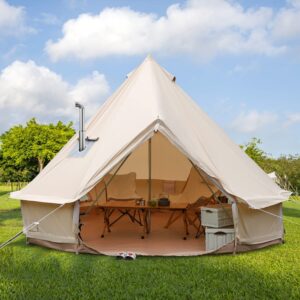 onlyctr bell tent for camping, luxury cotton tent, yurt canvas tent with stove jack, outdoor canvas bell tent for 4/6/8 person family 4 season camping (16.5' (5m), beige)