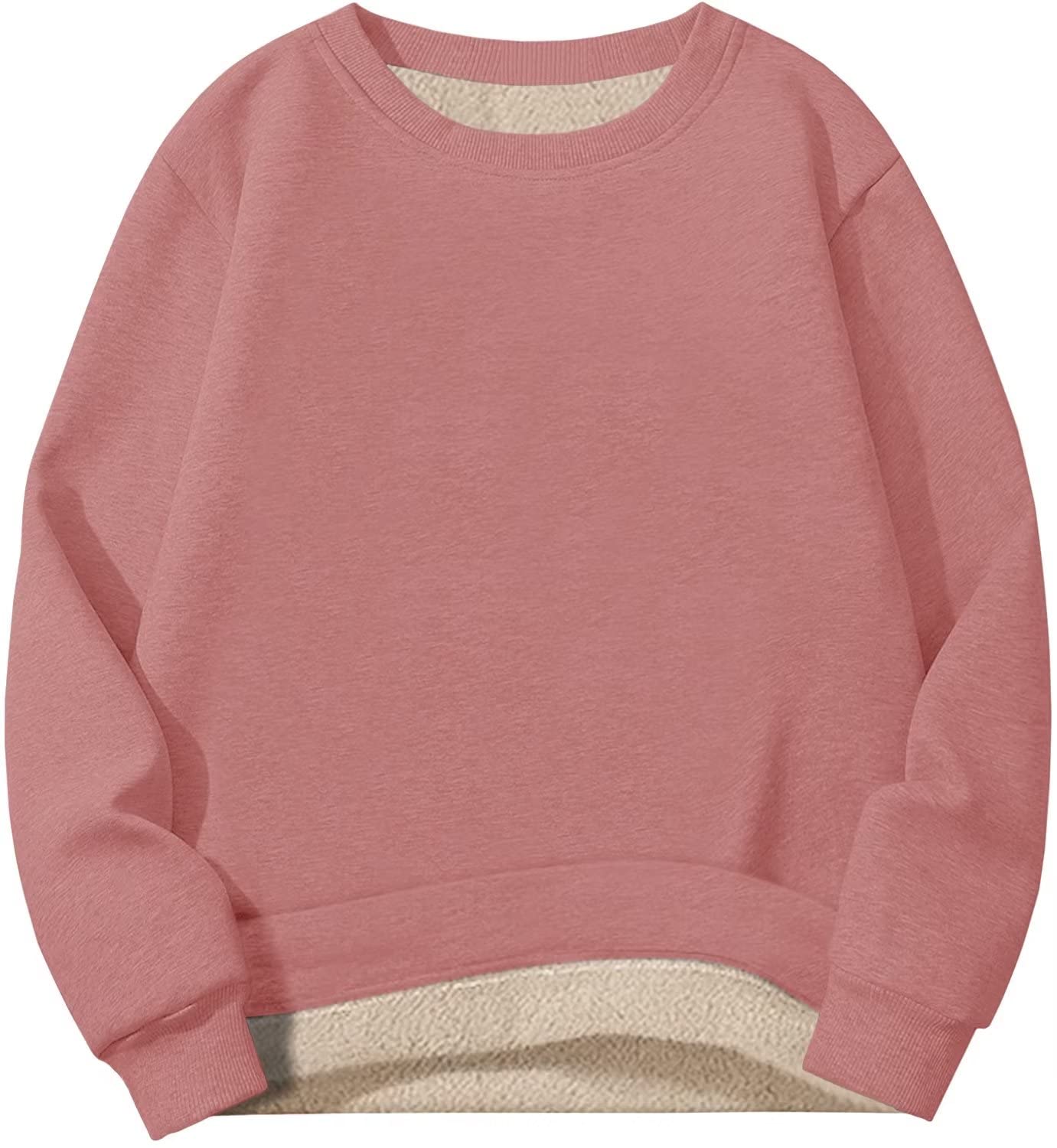 KEFITEVD Mens Fleece Crewneck Sweatshirt Warm Sherpa Lined Long Sleeve Underwear Tops Winter Pullover for Men Grey Pink