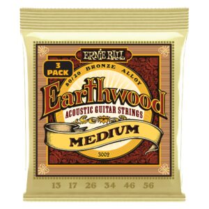 ernie ball earthwood medium 80/20 bronze acoustic guitar strings 3-pack - 13-56 gauge