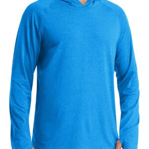 TACVASEN Men's Athletic UV Long Sleeve Sun Shirts with Hoody Running Exercise, Sea Blue, S