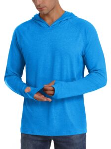 tacvasen men's athletic uv long sleeve sun shirts with hoody running exercise, sea blue, s