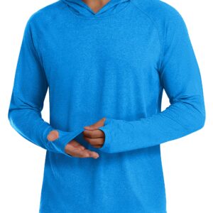 TACVASEN Men's Athletic UV Long Sleeve Sun Shirts with Hoody Running Exercise, Sea Blue, S