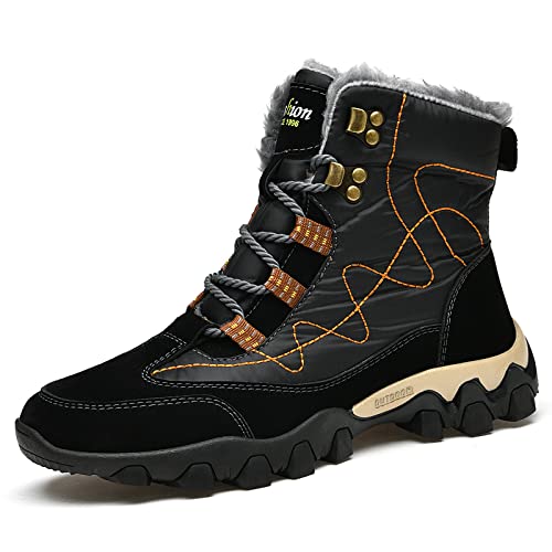 IUBEIBEI Men's Snow Boots Warm Waterproof Non-Slip Shoes Winter Hiking Boots High Bang Comfortable Hiking Shoes Backpack Sports Outdoor Boots(Bla/-ck)