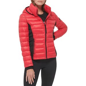 calvin klein women's water resistant casual lightweight scuba side panels jacket, mandarin red, large