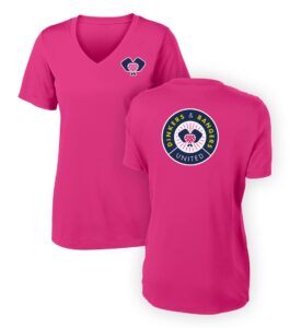 dinkers & bangers - pink united - women's pickleball performance t-shirt - 2 sided - berry - l