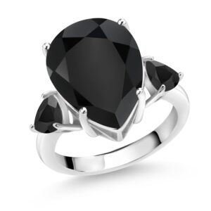 gem stone king 925 sterling silver pear shape black onyx ring for women (8.09 cttw, gemstone birthstone, available in size 5, 6, 7, 8, 9)