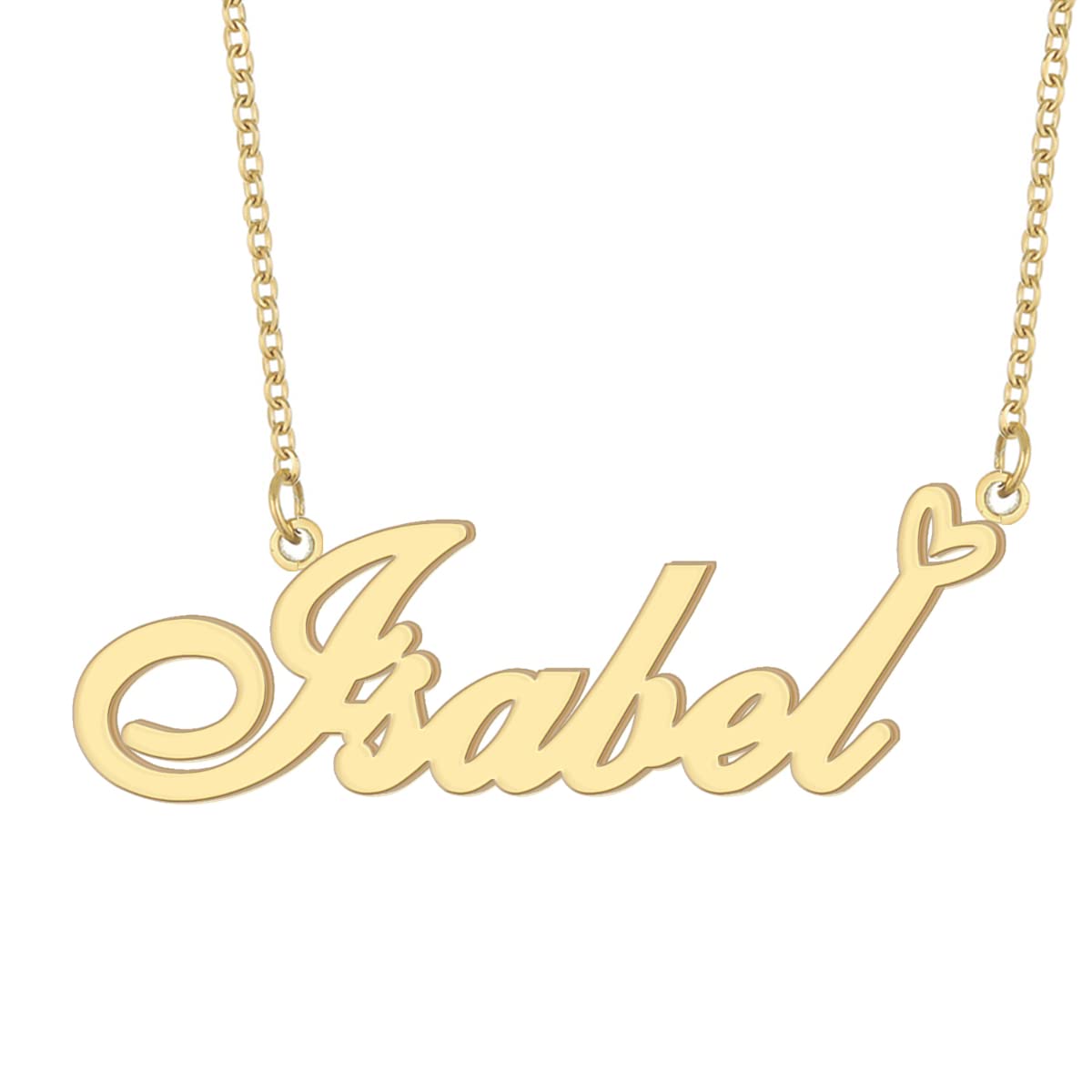 Isabel Personalized Name Necklaces 18K Gold Plated Cute Love Heart Name Pendant for Womens