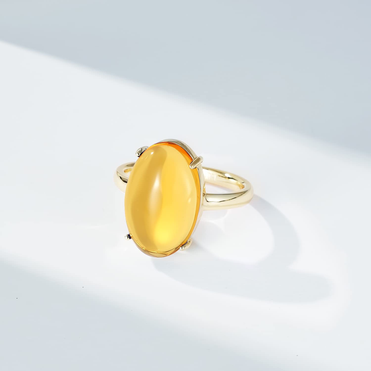 Jupiter Oval Natural Citrine Ring - 14k Gold Plated Oval Genuine Gemstone Women Ring, Natural Birthstone Oval Ring Jewelry Gifts for Valentine's Day, Mother's Day, Birthday Jewelry Gifts