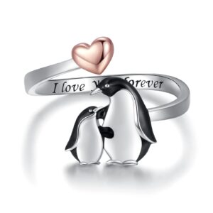 925 sterling silver mama penguin ring i love you forever jewelry for mother daughter nana women adjustable animal rings christams mothers day gift