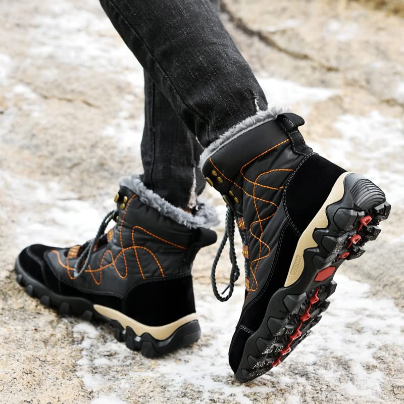 IUBEIBEI Men's Snow Boots Warm Waterproof Non-Slip Shoes Winter Hiking Boots High Bang Comfortable Hiking Shoes Backpack Sports Outdoor Boots(Bla/-ck)