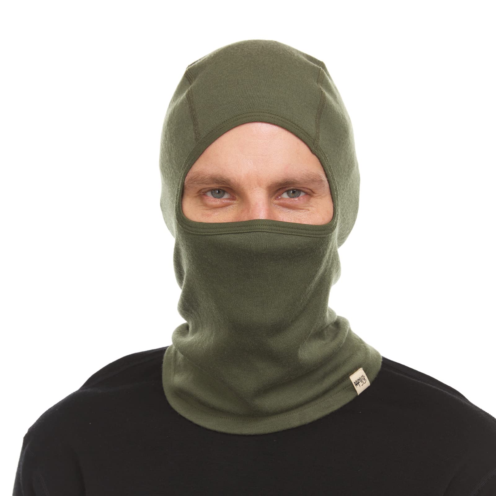 Minus33 Merino Wool - Expedition Balaclava - Cold Weather Ski Face Mask - Heavyweight - Olive Drab