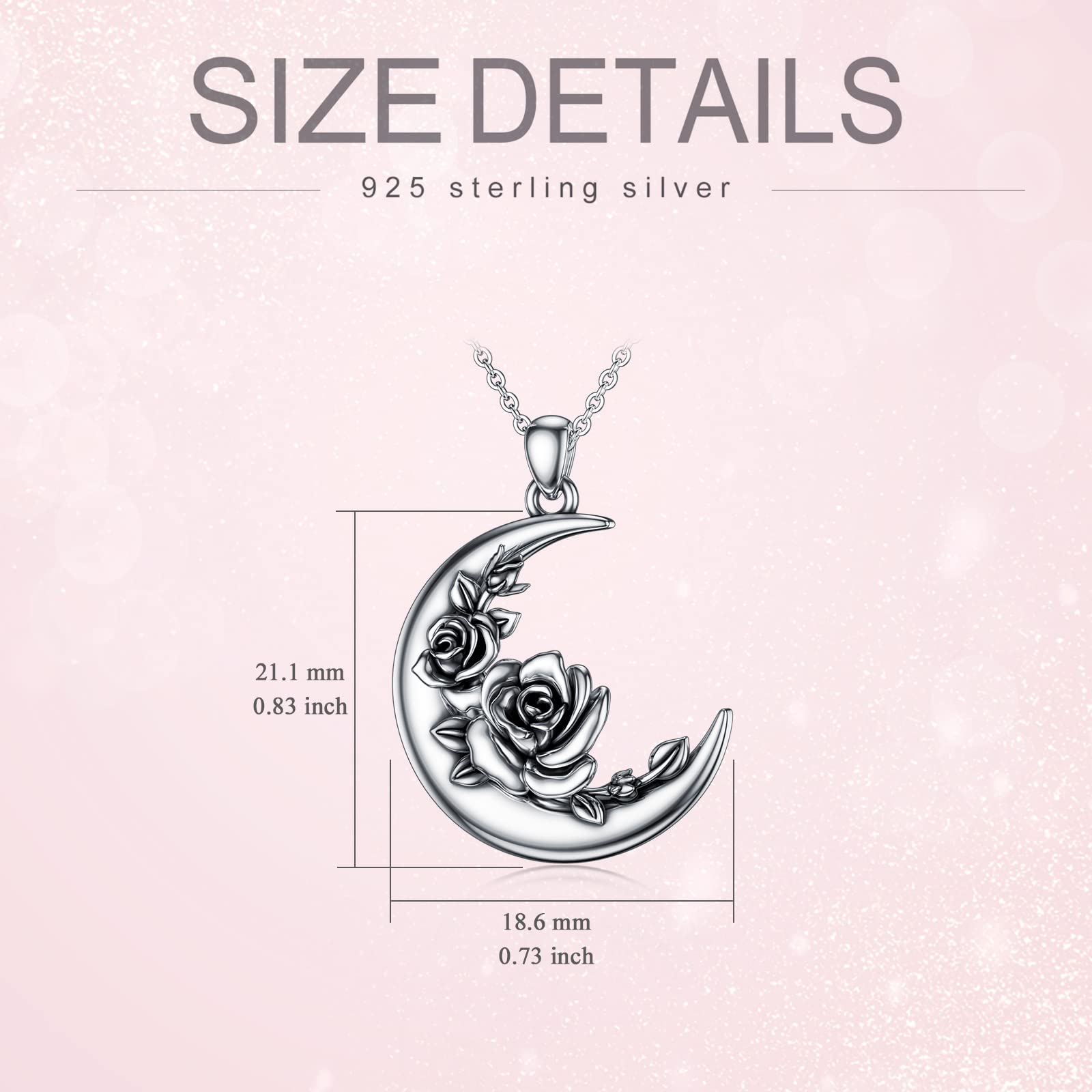 SIMONLY Valentines Day Gifts Sterling Silver Moon Crescent Shape Rose Flower Pendant Necklace Gothic Rose Necklace for Women