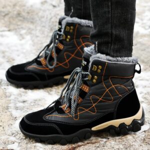 IUBEIBEI Men's Snow Boots Warm Waterproof Non-Slip Shoes Winter Hiking Boots High Bang Comfortable Hiking Shoes Backpack Sports Outdoor Boots(Bla/-ck)