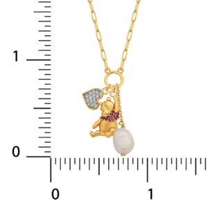 Disney Winnie the Pooh Necklace 18-Inch - Flash-Plated Necklace with Cubic Zirconia Heart, Cultured Freshwater Pearl, and Winnie the Pooh Charm - Winnie the Pooh Jewelry