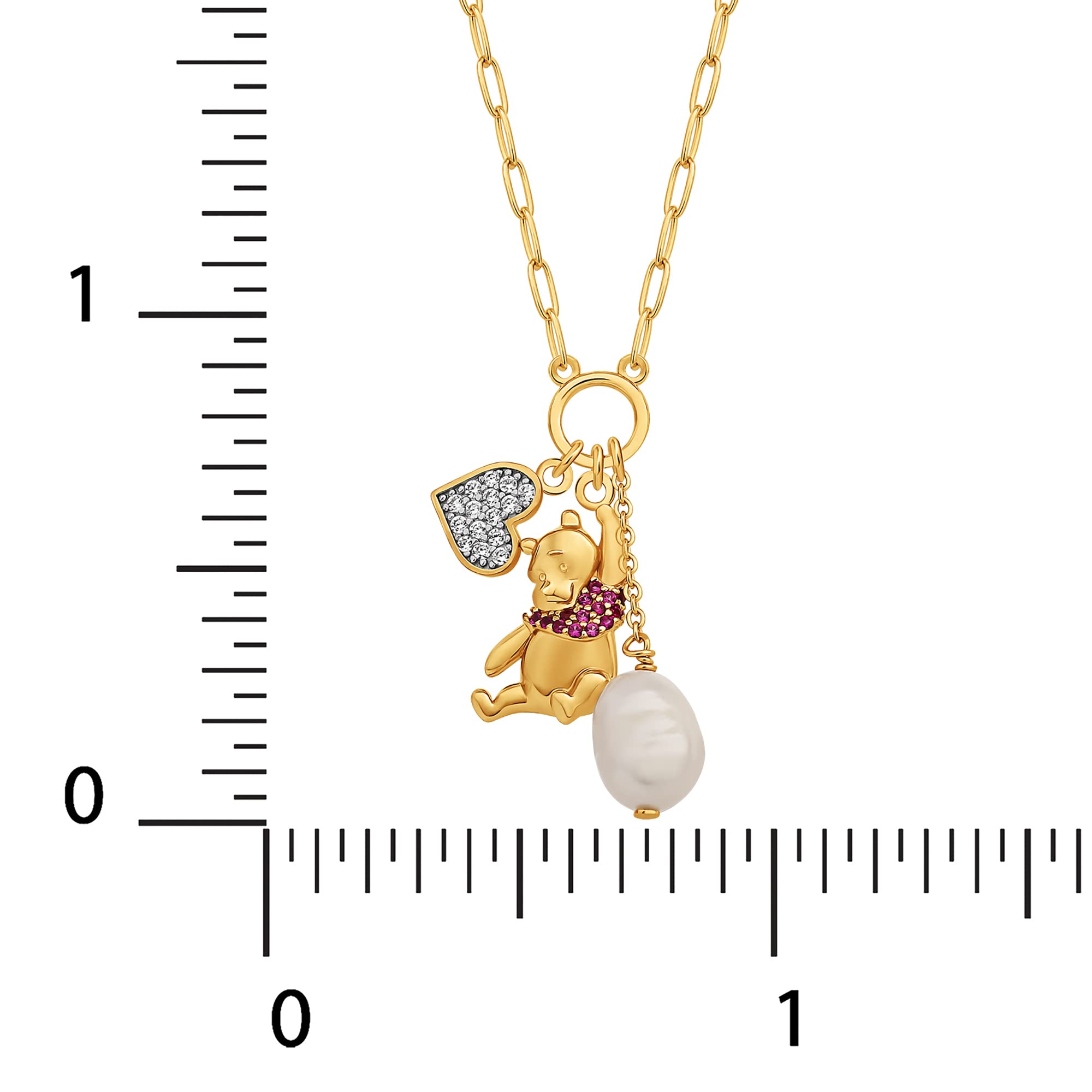 Disney Winnie the Pooh Necklace 18-Inch - Flash-Plated Necklace with Cubic Zirconia Heart, Cultured Freshwater Pearl, and Winnie the Pooh Charm - Winnie the Pooh Jewelry