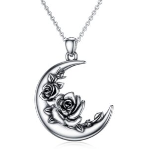 simonly valentines day gifts sterling silver moon crescent shape rose flower pendant necklace gothic rose necklace for women