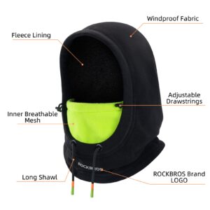 ROCKBROS Ski Mask Balaclava for Men and Women Wind-Resistant Winter Fleece Warm Hood Face Cover Hat Cap Scarf Black Green