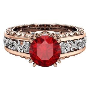 hollow out flower ring simulated diamond proposal engagement ring for women wedding band size 5-12 (red, 5)