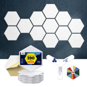 dexmoko self-adhesive acoustic panels [390 lbs/yd³ ultra-high density], 2nd generation sound absorbing panel, professional level sound panel, polyester soundproof foam [size l, white]