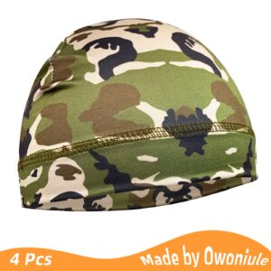 4 Pcs Skull Cap Sweat Wicking Helmet Liner Breathable Cycling Beanie Running Sports Hat Cooling Head Wraps for Men (Camo Color)