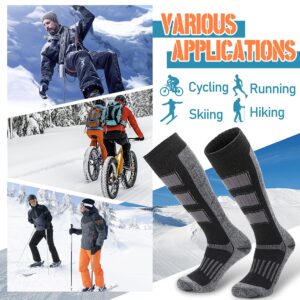 ANTSANG Mens Womens Merino Wool Ski Socks Thermal Warm Winter Thick Knee High Gift Socks Skiing Snowboarding Socks 3 Pairs(Arrow-Ski Black Grey,L)