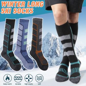 ANTSANG Mens Womens Merino Wool Ski Socks Thermal Warm Winter Thick Knee High Gift Socks Skiing Snowboarding Socks 3 Pairs(Arrow-Ski Grey/Blue A,M)