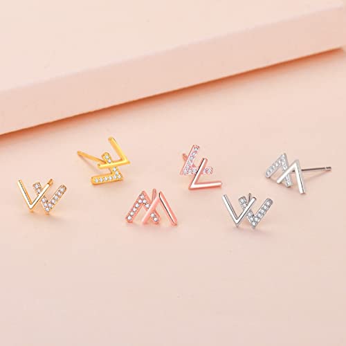 Women Earrings Letter V Zircon Stud 925 Sterling Silver Jewelry (gold)