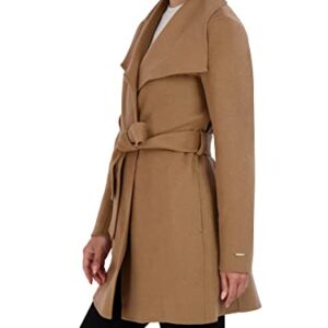 Tahari Women's Ella Lightweight Double Face Wool Wrap Coat with Tie Belt, Solid Camel, Medium