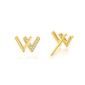 women earrings letter v zircon stud 925 sterling silver jewelry (gold)