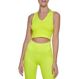 calvin klein performance women's ribbed v-neck crop top, lime volt, x-large