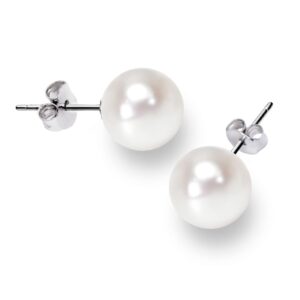 burlap life 925 sterling silver freshwater real round pearl stud earrings quality pearl earrings for women, silver earring backs, white pearl 5mm-6mm