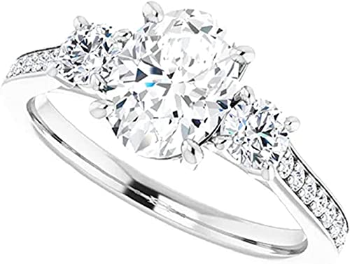 Moissanite World 3-Stone Moissanite Ring Oval 2.0CT, Moissanite Engagement Ring/Moissanite Wedding Ring/Moissanite Bridal Ring Set 925 Sterling Silver Perfact for Gift Or As You Want (7)