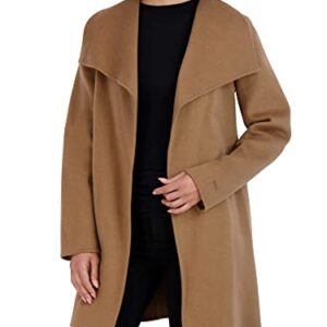 Tahari Women's Ella Lightweight Double Face Wool Wrap Coat with Tie Belt, Solid Camel, Medium