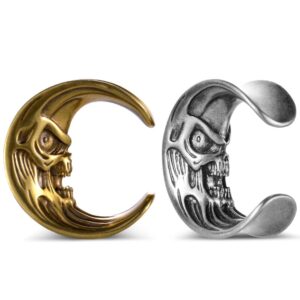 erkuoo 2pcs moon skull ear gauges opening saddle ear tunnels double flared plugs flesh stretchers piercing earrings 0g(8mm)