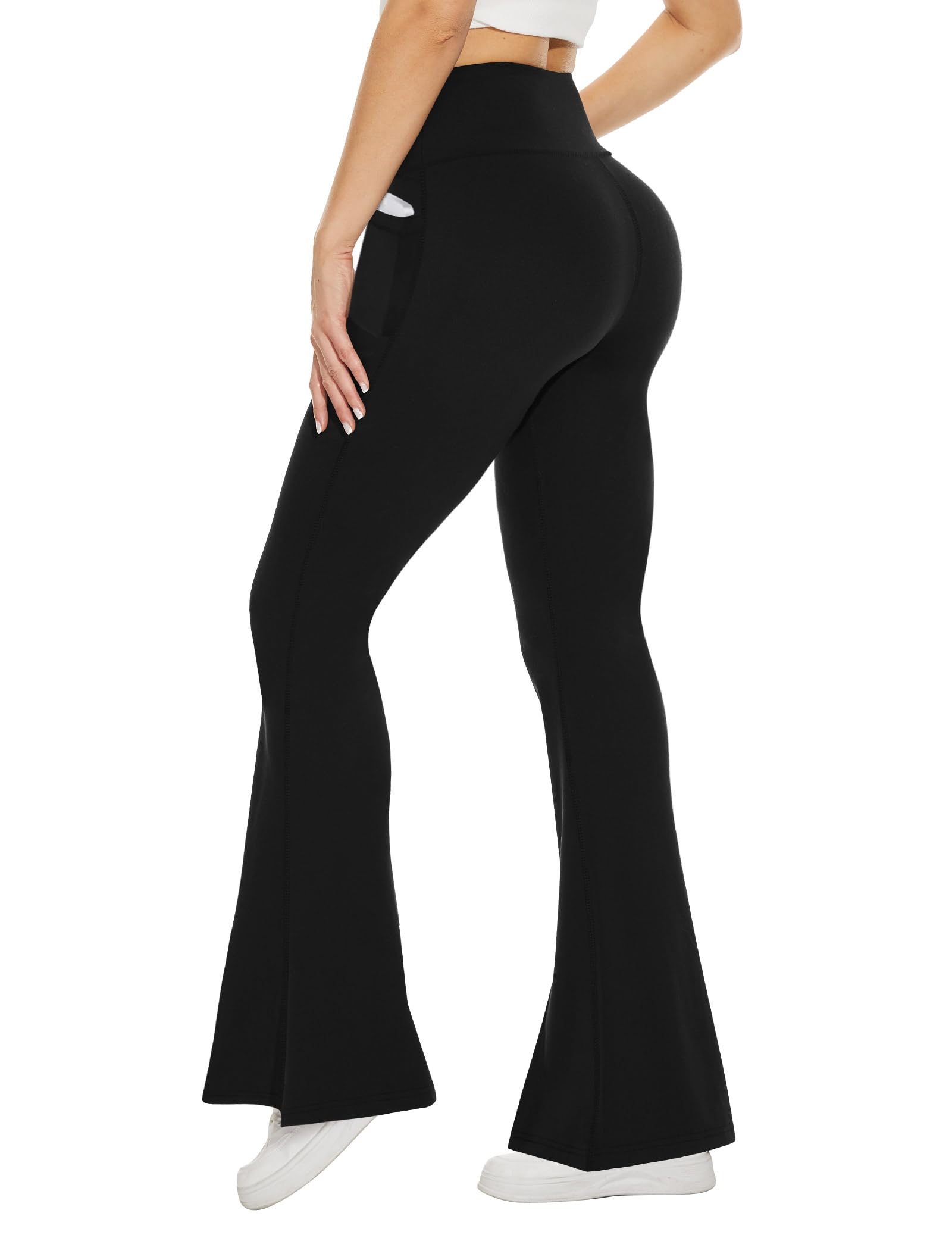 TNNZEET Black Flare Leggings for Women, Crossover Yoga Pants with Pockets Bootcut Flared Leggings