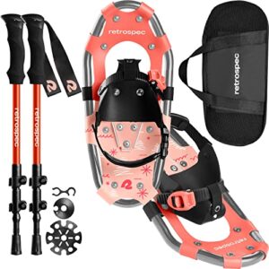 retrospec drifter 14/17 inch kids’ bundle snowshoes & trekking poles for boys & girls, all terrain with fully adjustable binding and carry bag with lightweight aluminum hiking & walking sticks