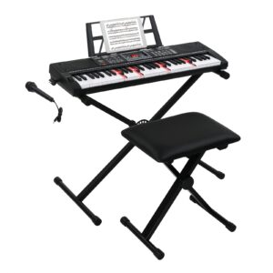 glarry 61 keys full size electric keyboard piano set for beginners kids portable music keyboard baby christmas gifts with piano bench, piano stand, music stand, microphone, headphone, power supply