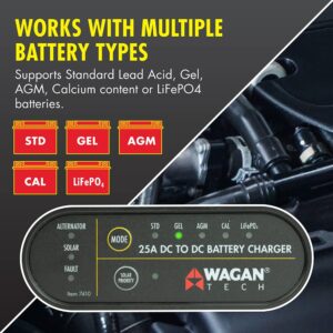 Wagan EL7410 12V 25A DC to DC Battery Charger with Solar Input MPPT Controller for SLA, Flooded, Gel, AGM, Calcium and Lithium, Using Multi-Stage Charging in RVs, Vehicles, Boats and Yachts