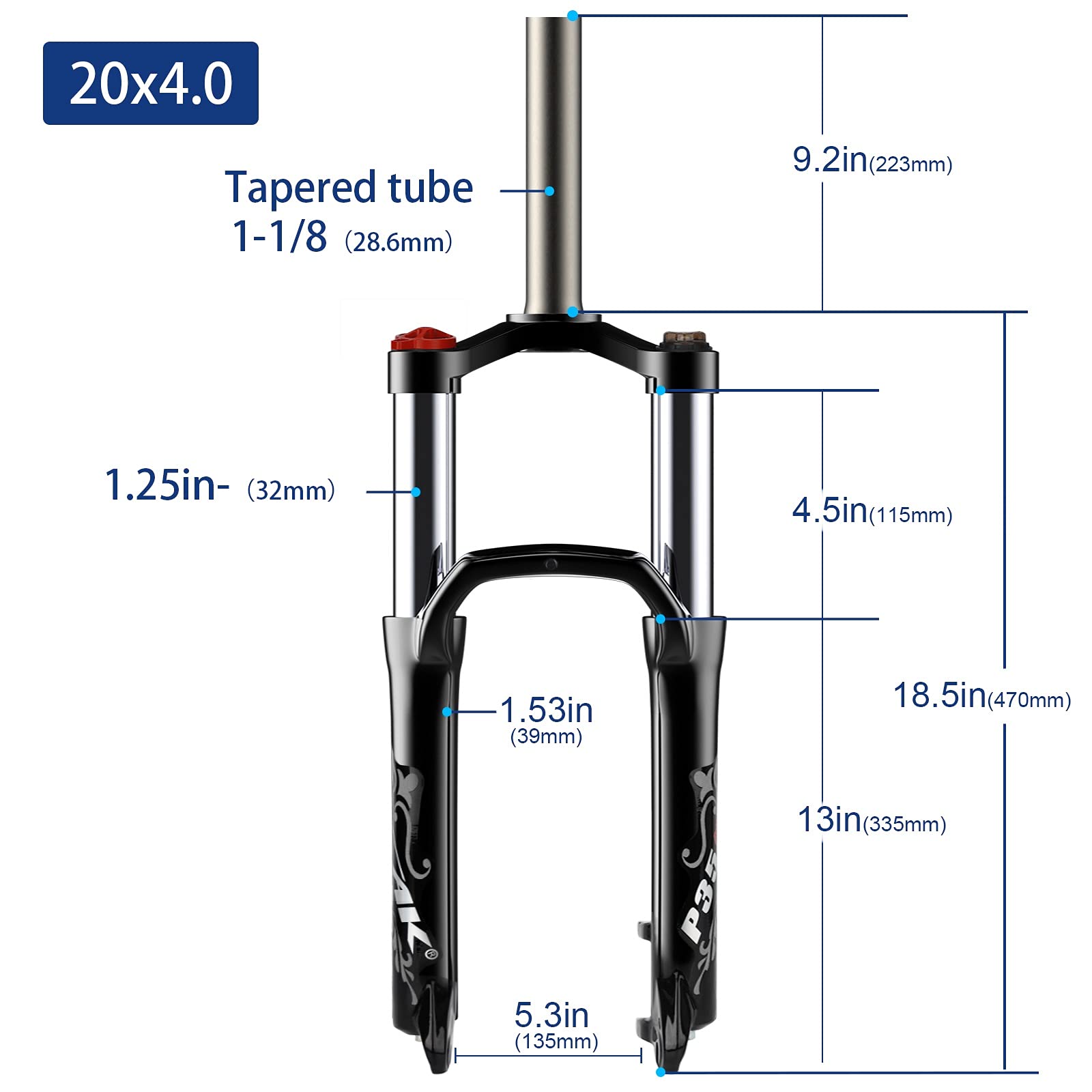 RUJIXU Bike Fat Fork 20 Inch 4.0" Tire Air Suspension Fork 1-1/8" Disc Brake Bicycle QR 9mm Travel 100mm Manual Lock Snow Beach XC MTB Bicycle Accessories Delivery from USA (Color : White)