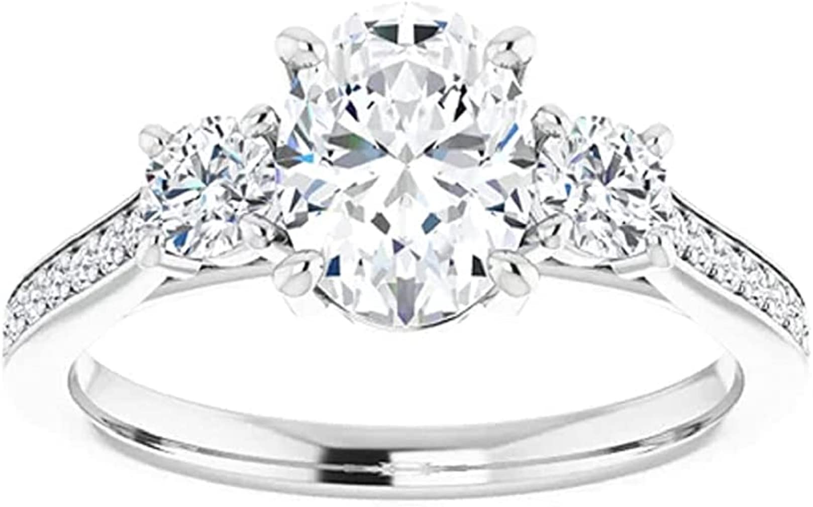 Moissanite World 3-Stone Moissanite Ring Oval 2.0CT, Moissanite Engagement Ring/Moissanite Wedding Ring/Moissanite Bridal Ring Set 925 Sterling Silver Perfact for Gift Or As You Want (7)