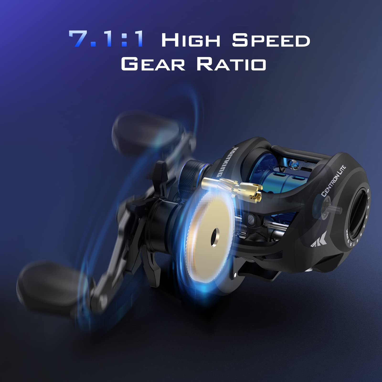 KastKing Centron Lite Baitcasting Fishing Reel, 7.1:1 Gear Ratio, Left Handed Reel, Black