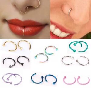 Musihy 6 PCS Nose Ring Fake Nose Ring, Colorful Stainless Steel Nose Studs for Women C Hoop 1.2MM Jewelry Piercing