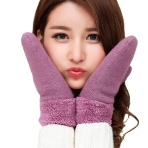 winter thicken warmer women gloves knitted wool plush full finger mittens