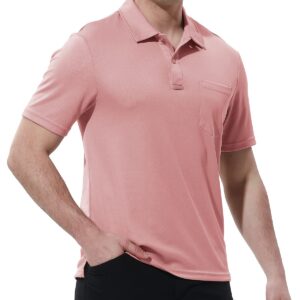 Gopune Men's Short Sleeve Polo Shirts Quick Dry Outdoor Regular Fit Golf Shirts with Pocket Pink,L