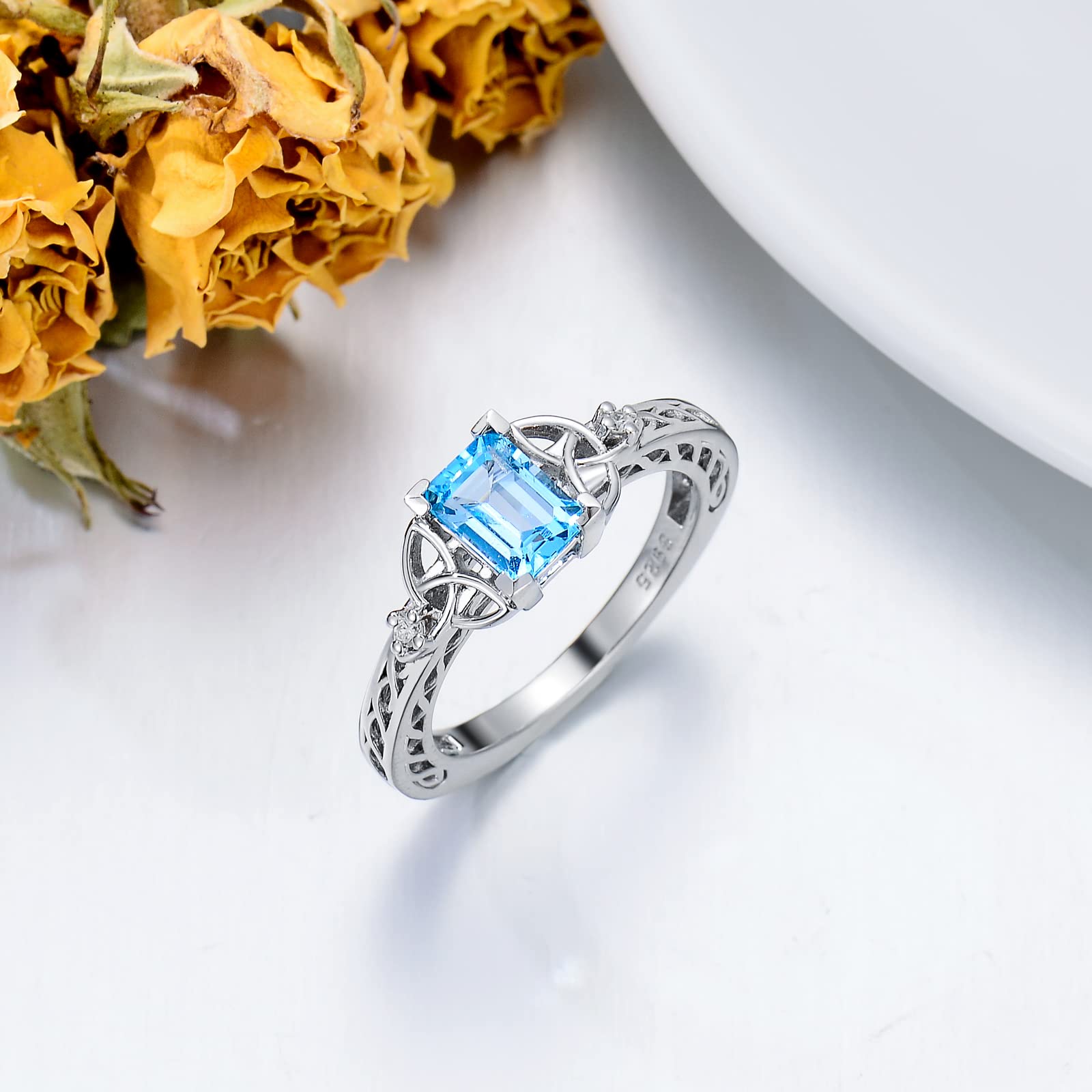 BETHZA 1 Carat Natural Topaz Rings for Women Genuine Blue Topaz 925 Sterling Silver Celtic Knot Promise Ring Jewelry Gifts for Birthday Christmas Valentine's Day Size 7