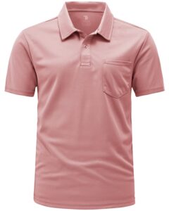 gopune men's short sleeve polo shirts quick dry outdoor regular fit golf shirts with pocket pink,l