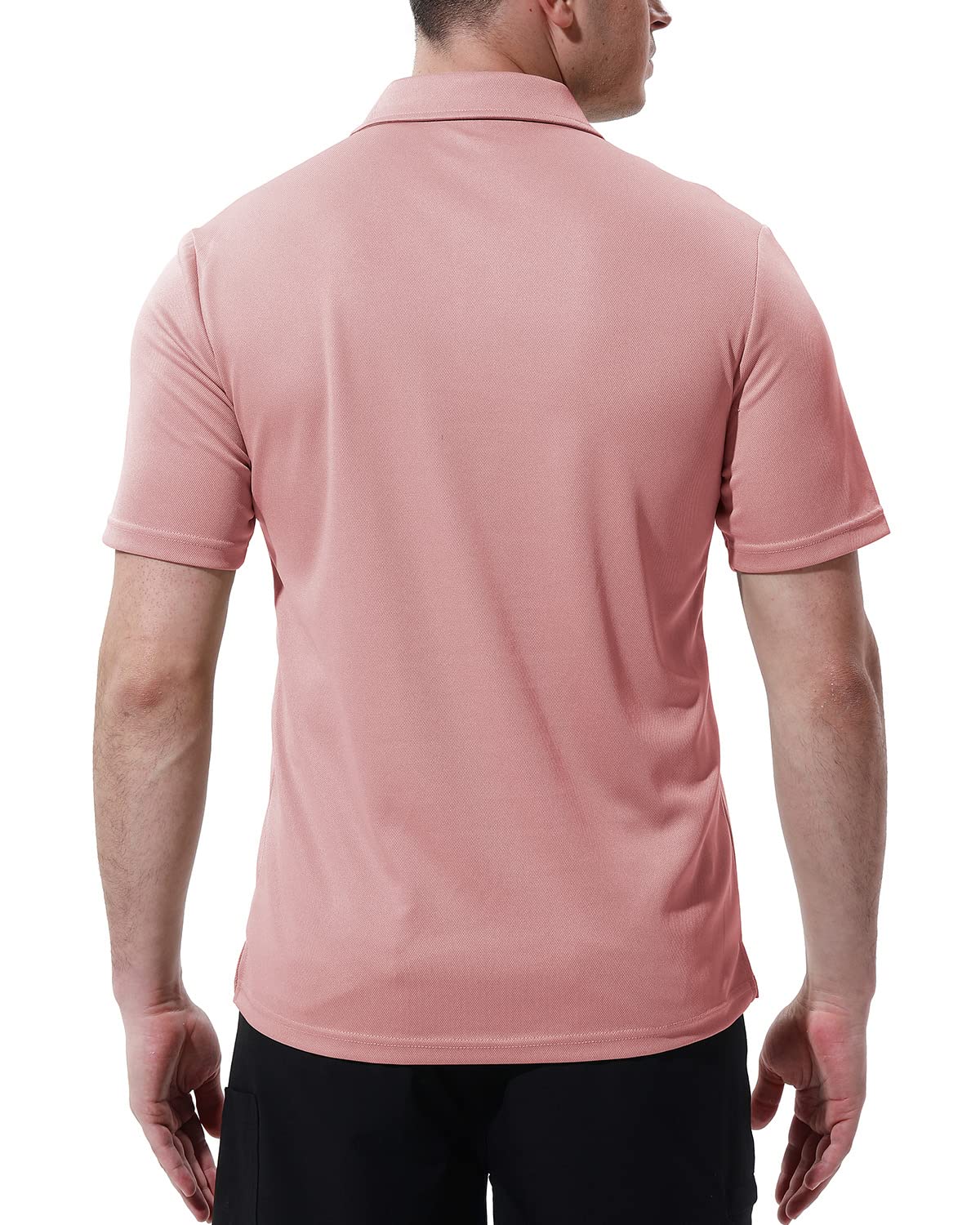 Gopune Men's Short Sleeve Polo Shirts Quick Dry Outdoor Regular Fit Golf Shirts with Pocket Pink,L