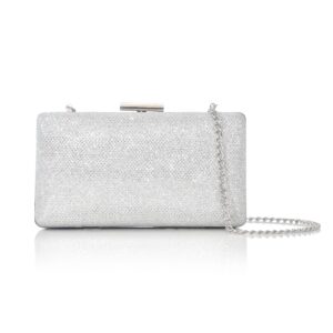 evening clutch bag with sparkling glitter for formal wedding graduation party elegant crossbody shoulder handbag (silver)