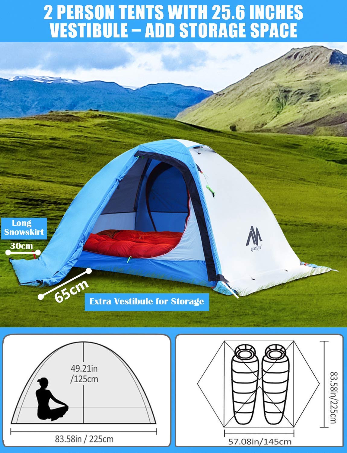 4 Season Backpacking Tent & 6x7FT Tent Footprint for Backpacker Outdoor Hiking Survival