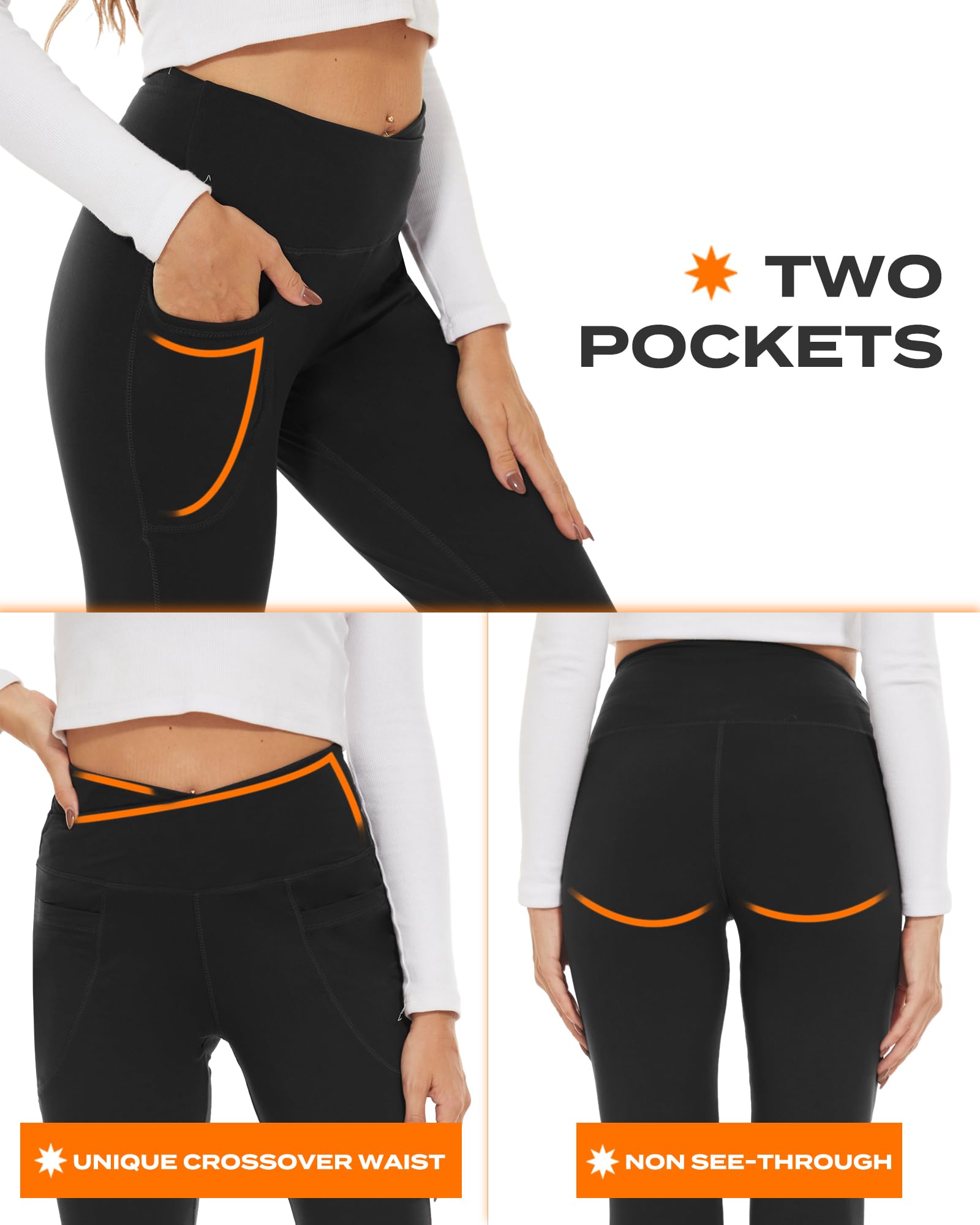 TNNZEET Black Flare Leggings for Women, Crossover Yoga Pants with Pockets Bootcut Flared Leggings